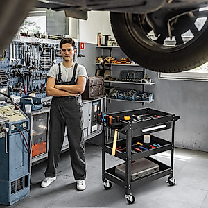 IRONMAX 3 Tier Tool Chest, Heavy Duty Industrial Utility Service Cart with Drawer & Wheels, Rolling Mechanic Tool Box Organizer for Garage Warehouse Workshop Repair Shop Office, 330 LBS Capacity