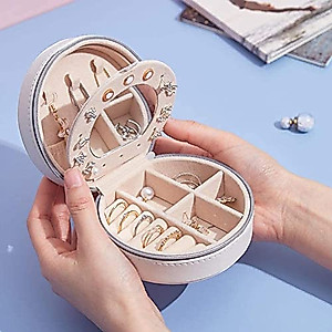 ZZYINH AN207 Leather Portable Jewelry Box Jewel Casket Portable Makeup Organizer Beauty Travel Box Festival Gift Small Jewelry (Color : White)