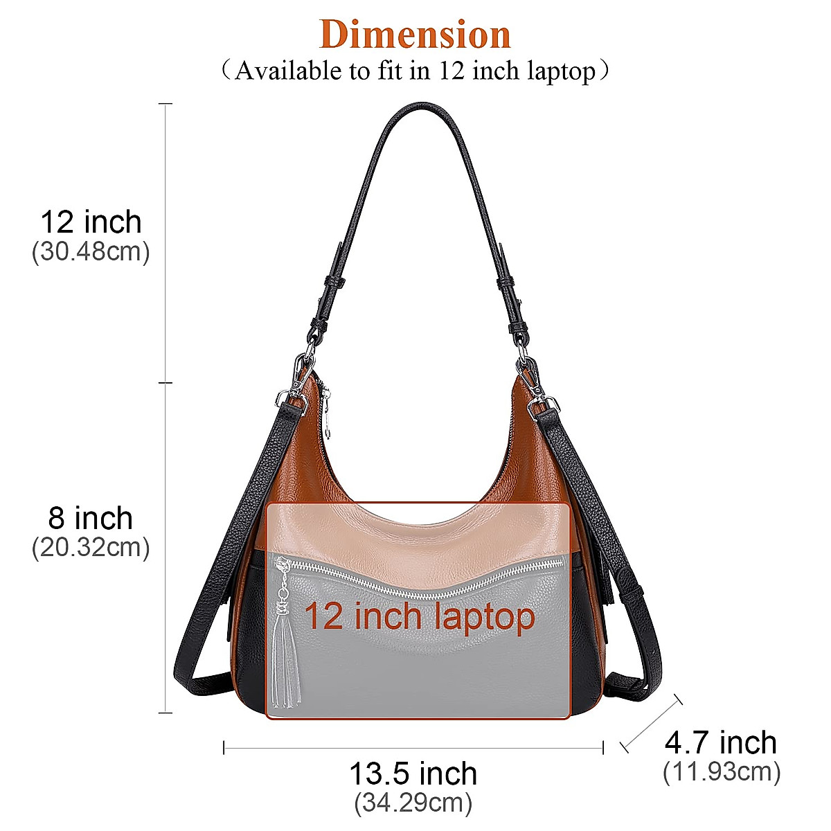 Over Earth Genuine Leather Hobo Bags for Women Medium Soft Leather Purses Casual Shoulder Bags and Handbags(O106-2E Brown/Black)