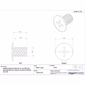 Steel Machine Screw, Zinc Plated Finish, Pan Head, Phillips Drive, Meets ASME B18.6.3, 3/8" Length, Fully Threaded, 1/4"-28 UNF Threads (Pack of 50)