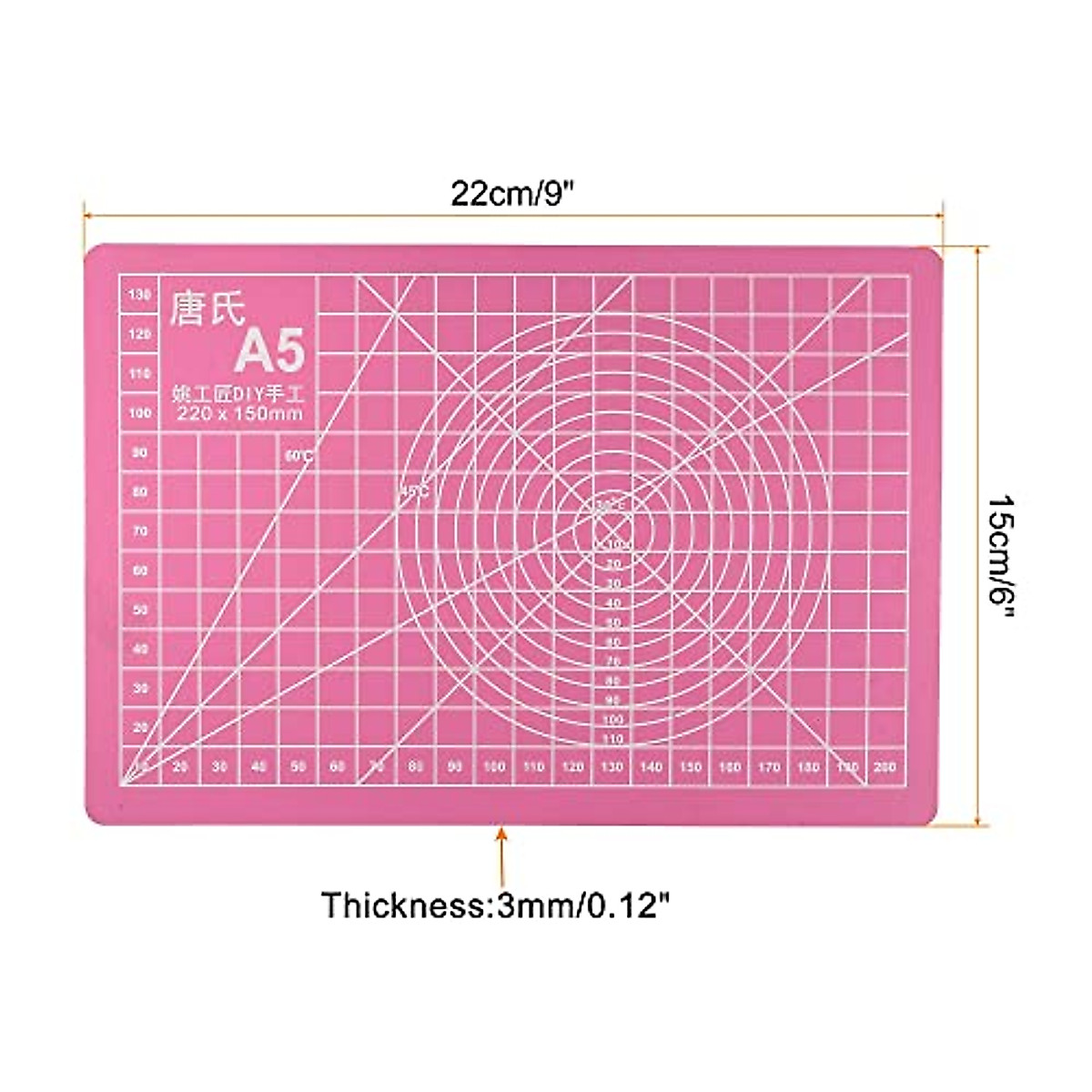 uxcell A5 Self-Healing Cutting Mat, 9" x 6" Non-Slip Single Sided with Grid PVC Desk Mat for DIY, Crafting, Model Building Rotary Cutting Board Pink