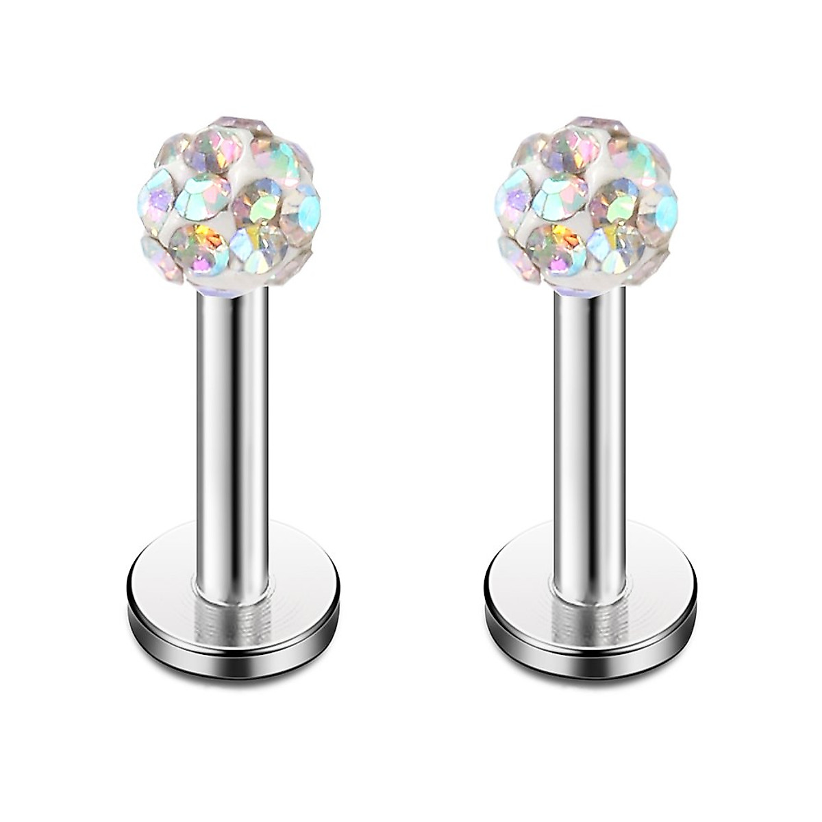 Ruifan 8PCS 16G 3mm Shiny Ball & Matte Ball & AB Crystal Ball & Clear CZ Labret Monroe Lip Ring Tragus Helix Earring Stud Barbell Piercing Jewelry 8mm - Gold