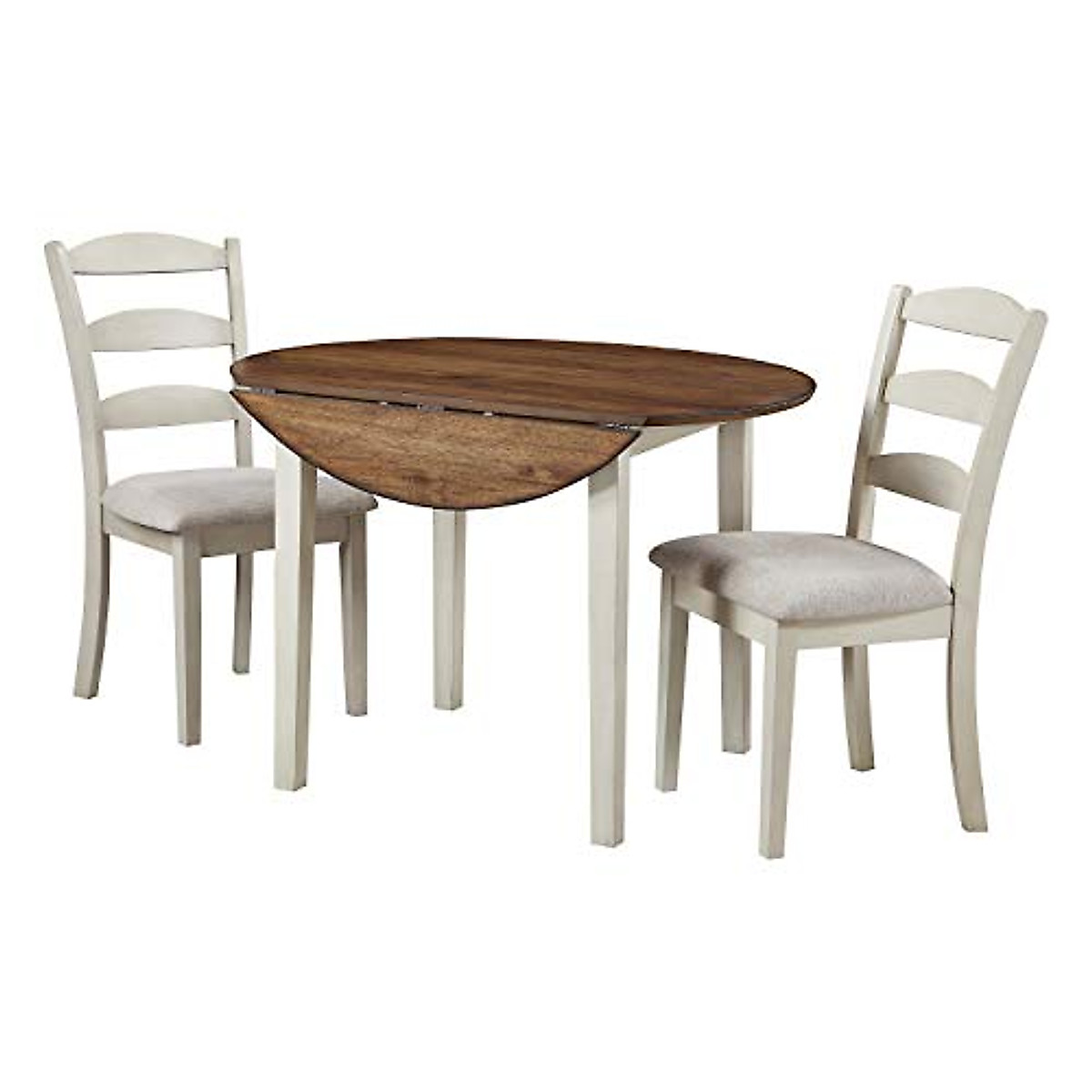 OSP Home Furnishings Murphy 3-Piece Drop-Leaf 42 Inch Round Dining Table and Chairs Set, Tobacco Top and Cream Base