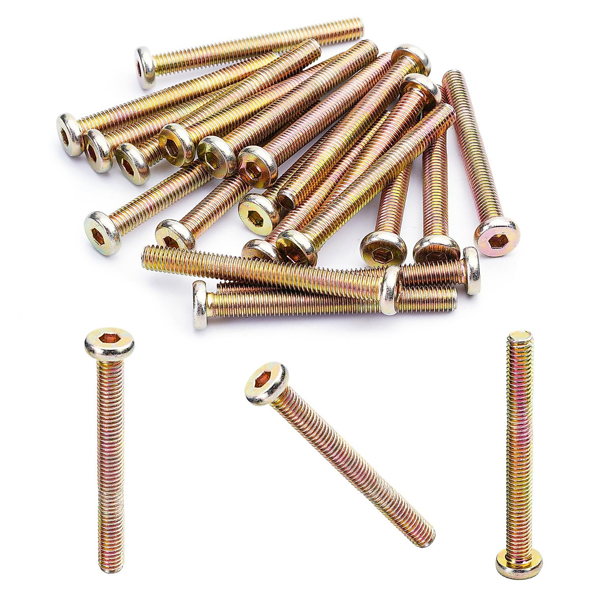 MroMax M6-1 x 55mm Hex Socket Flat Head Screws Furniture Bolts Fastener Full Thread Carbon Steel Colorful 20Pcs