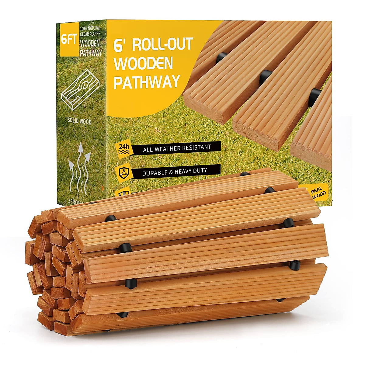 TONAHUTU 6FT Wooden Garden Pathway, Roll Out Wooden Curved Pathway Weather-Resistant Walkway for Outdoor Patios 17" W Roll Out Hardwood Walkway with Non-Slip Surface Wedding Party Pathways (Curved)