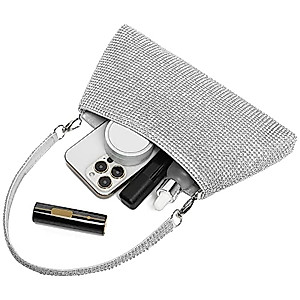 YIKOEE Bling Evening Bag for Women Glitter Rhinestone Purse (Silver)