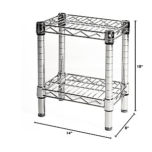 Shelving Inc. 8" d x 18" w Chrome Wire Shelving with 2 Tier Shelves, Weight Capacity 800lbs Per Shelf
