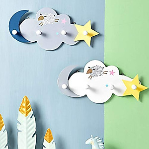 Garneck Towel Hooks Wall Rack Kids Hat Rack Wooden Wall Hooks Cloud Star Moon Sheep Wall Rack Organizer Decorative Hanger for Kids Bedroom (Light Grey) Cute Wall Hooks Cute Wall Hooks Towel Hook