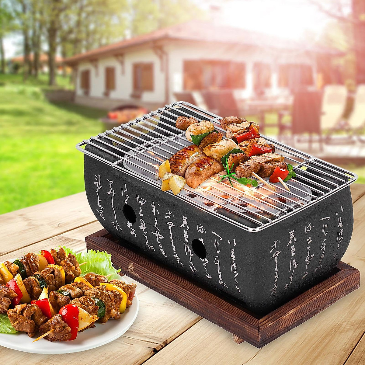 Japanese Barbecue Grill, Portable Charcoal Chrome Cooking Grill, Japanese and Wind Grill, Internal Grates BBQ Grill Rectangle with Wire Mesh, Outdoor Barbecues Camping Traveling
