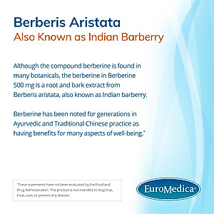 Euromedica Berberine 500 mg - 60 Capsules - Indian Barberry - Metabolic Support - Non-GMO, Vegan - 60 Servings