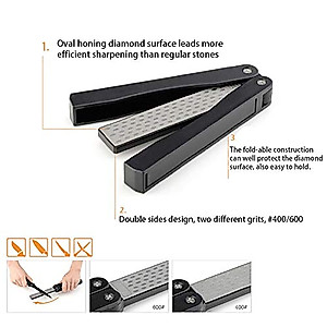 OSFTBVT Diamond Knife sharpener Pocket Sharpening Stone #400/600 Double Sides Folding Portable Orange - 1pcs