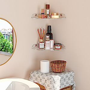 Sezanrpt 7x7 Inch Corner Shelf Wall Mount Set of 2, Acrylic Corner Floating Shelves, Clear Corner Wall Organizer Shelf for Bathroom, Kitchen, Bedroom, Living Room, Dining Room, Office