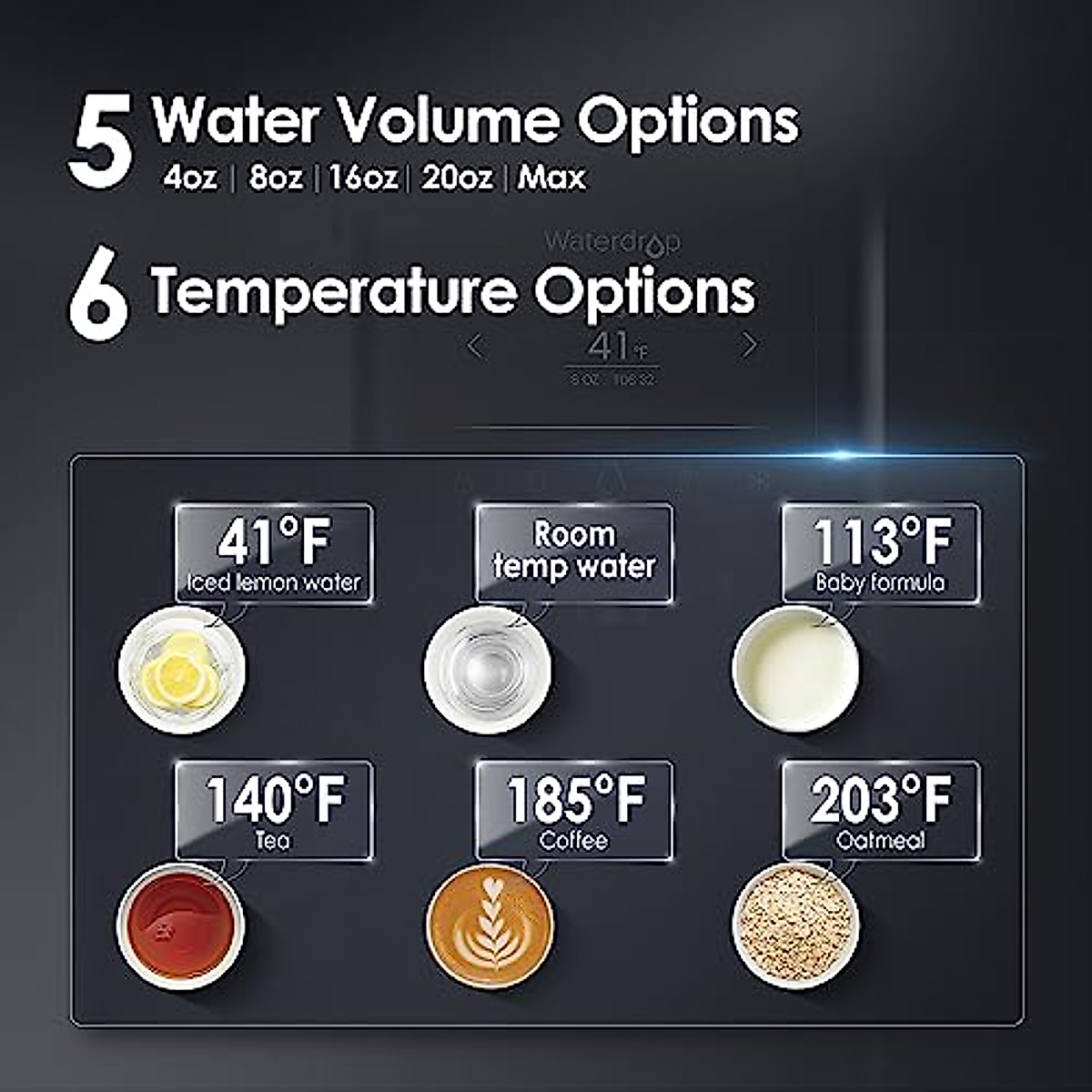 [Hot and Cold] Waterdrop WD-A1 Countertop Reverse Osmosis System, NSF/ANSI 58 Standard, Bottleless Water Cooler, 6 Temperature Settings Hot Cold & Room Water Dispenser, 2:1 Pure to Drain
