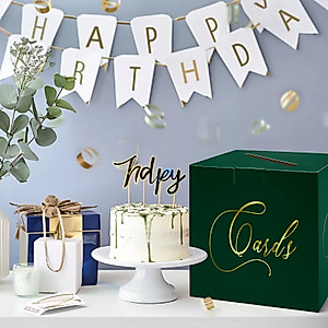 FALIZIFU Green and Gold Card Box Gift Card Box Holder Envelope Box for Wedding Birthday Baby Shower Graduation Party Card Box