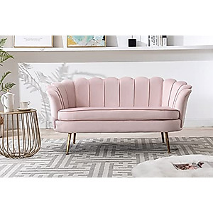 QHITTY Velvet Loveseat, 58'' Velvet Sofa Accent Couch Settee Upholstered Chair, 2 Seater Small Loveseat for Small Spaces, Living Room (Pink)