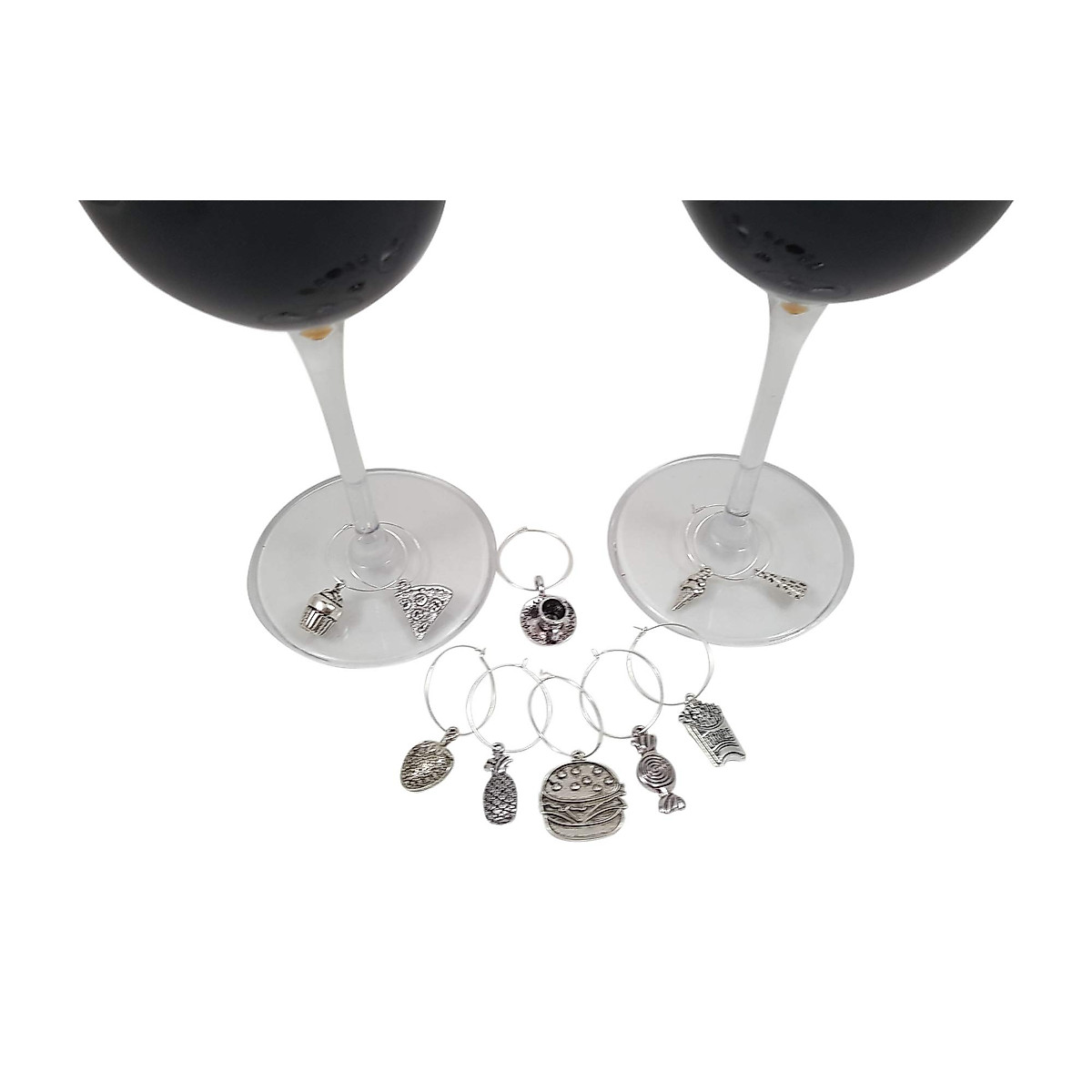 Palm City Products Food Lovers Themed Wine Charms - 10 Piece Wine Charm Set - Great Gift for Foodies