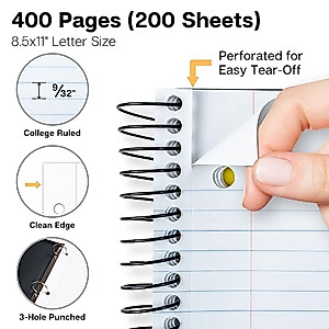 Dunwell 5-Subject Notebook College Ruled - 400 Pages (200 Sheets), Spiral Notebook 8.5 x 11 with Tabs, Dividers, Pockets, Dual Poly Covers, School Supplies Multi Subject Notebook