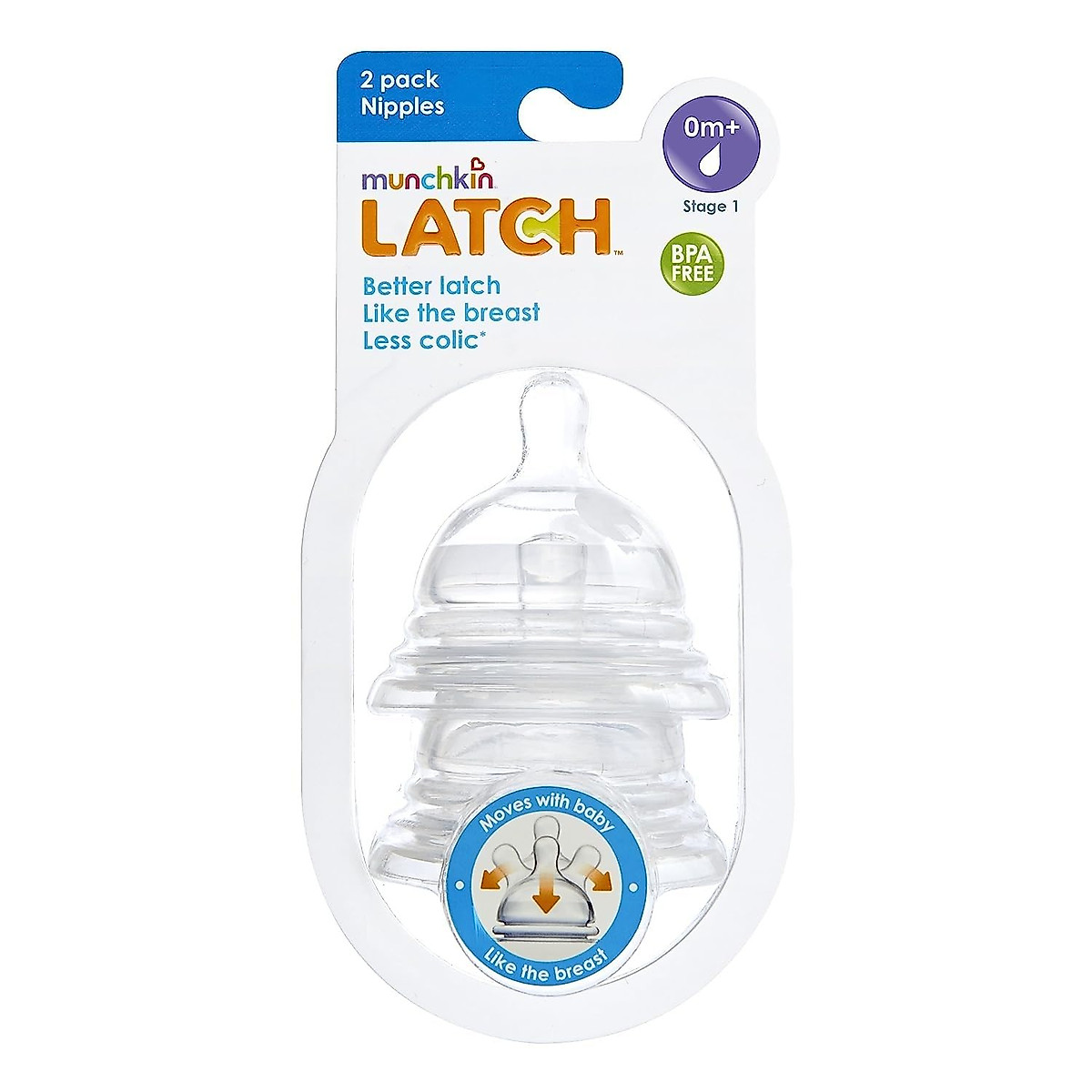 Munchkin Latch Stage 1 Nipple, 0 Plus Months, 2 Count