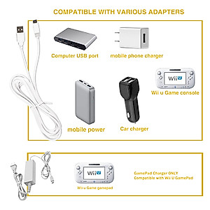 Charger Kits for Wii U Gamepad, AC Power Adapter Charger and USB Charging Cord for Nintendo Wii U Gamepad Remote Controller