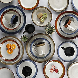 Gibson Elite Couture Bands Round Reactive Glaze Stoneware Dinnerware Set, Service for Four (16pcs), Blue and Cream