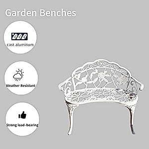 KAI LI Garden Bench, Metal Aluminum Rose, Suitable for Garden Porch Park Front Porch Balcony Outdoor (White)