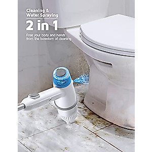 Hivita Electric Spin Scrubber, Cleaning Brush with Soap Dispenser, Cordless Rechargeable Electric Spin Scrubber with 50ml Detachable Water Tank, Extension Handle and 4 Brush Heads for Tub Floor Tile