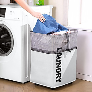 JOYBOS Laundry Basket Laundry Hamper Clothes Hamper - 13.5 "Wide Foldable Rolling Laundry Basket with Wheels, Laundry Room Organization, Big Slim Hampers for Laundry, 100L (Beige)