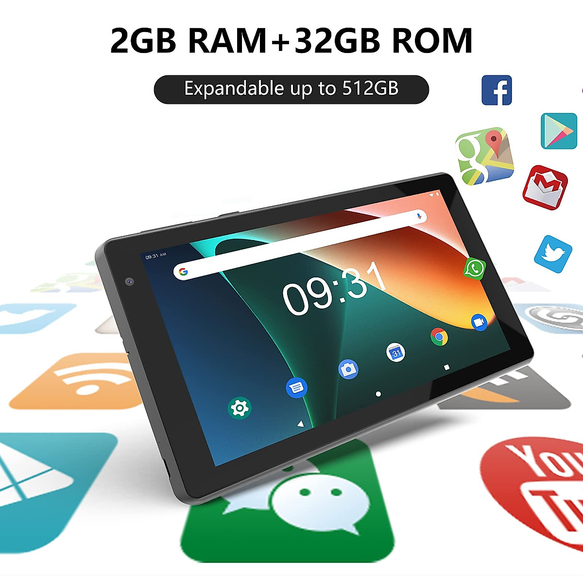 NOVOJOY 7 Inch Tablet, Tablet with Case, Android 11 Tablet PC, 32GB Storage 2GB RAM Tablets Quad-Core Processor Android 11 Tablet PC Dual Camera, WiFi, BT Computer Tablet.(with Tablet Cover)