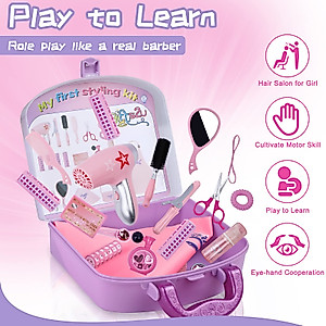 Gifts2U Girls Beauty Salon Set, 23 Pcs Kids Beauty Salon Toy Kit Pretend Hair Styling Set for Girls with Blow Dryer, Barber Costume Apron, Scissors and Stylist Accessories