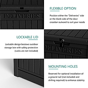 TPSOUM 48 Gallon Resin Package Delivery Box with Lockable Lid, Rust & Moisture Resistant Weatherproof Deck Box for Porches, Patios, Indoor & Outdoor Use