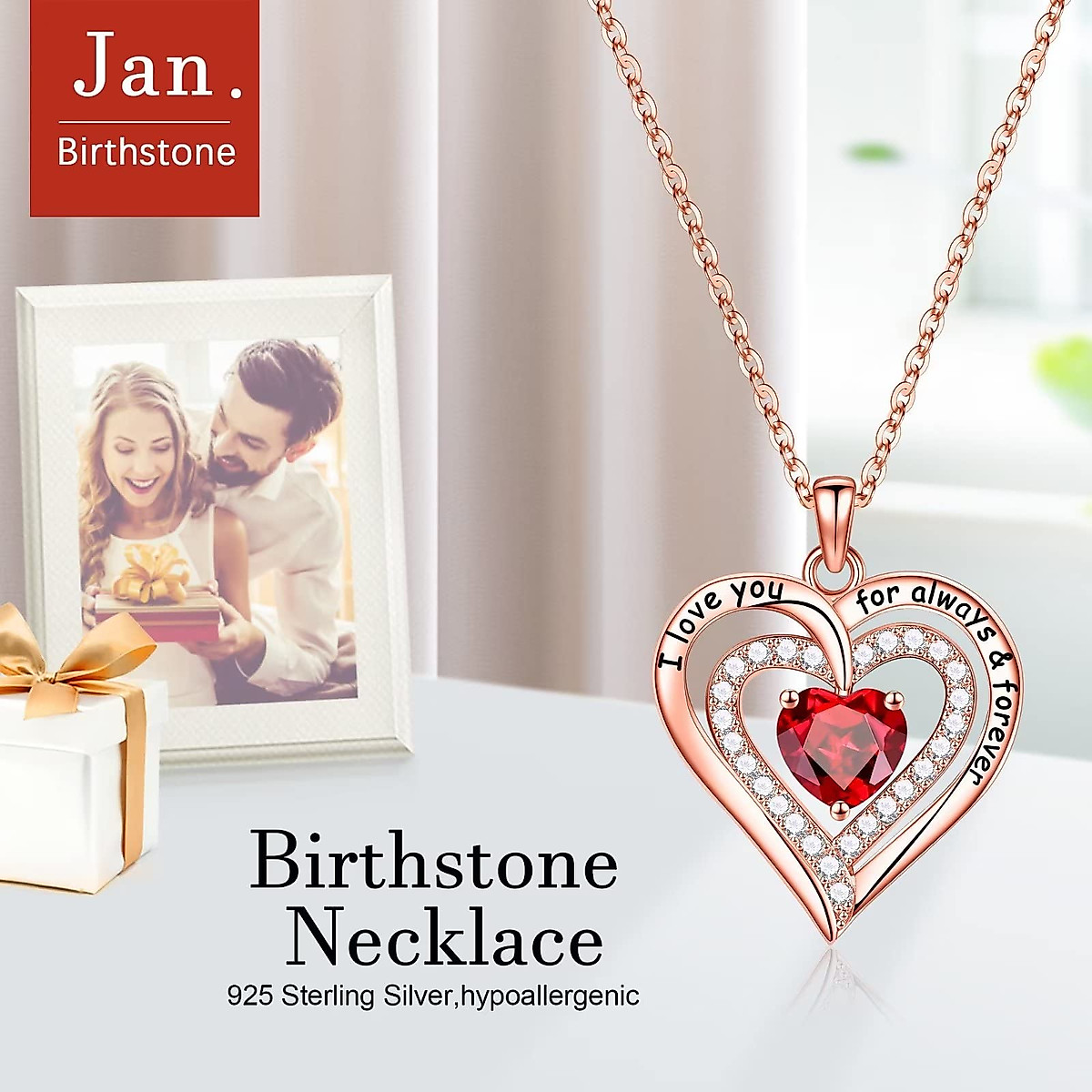 Iefil Gifts for Wife - Birthstone Necklace for Women Mothers Day Birthday Gifts for Mom Daughter Sisters Anniversary Christmas Gifts for Wife Sisters January Garnet Necklace