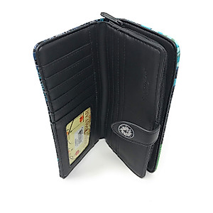 Shag Wear Sea Horse Large Wallet for Women and Teen Girls Vegan Faux Leather Black 7"