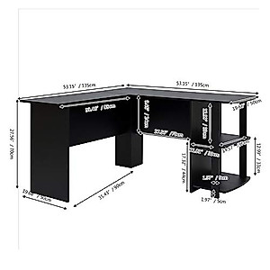 Anshunyin L-Shaped Wood Right-Angle Computer Desk with Two-Layer Bookshelves Modern Office Desk with Storage Shelves, Sturdy Writing Table Workstation for Home Office Black