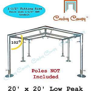 Carport Kit, 20' x 20' Low Peak Canopy Fittings, DIY Metal Carport Frame Parts, 1-1/2" EMT Fittings