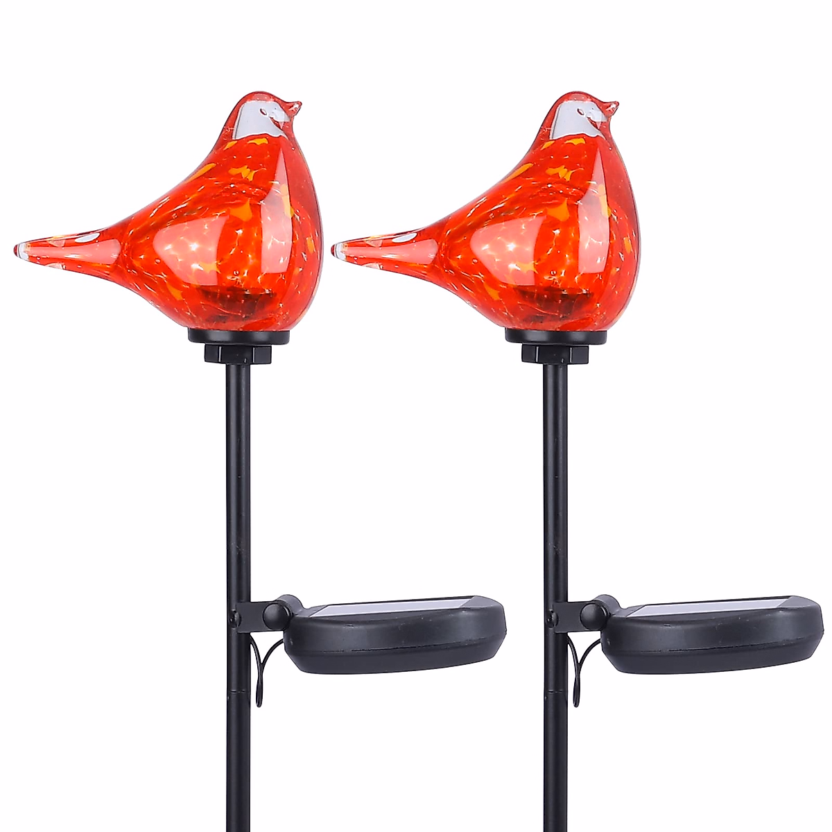 Solar Garden Lights Outdoor Decorative - Cardinal Solar Garden Stake Lights Handblown Glass Garden Stake Decorative Solar Pathway Lights for Garden, Lawn, Patio, Yard(2 Pack)