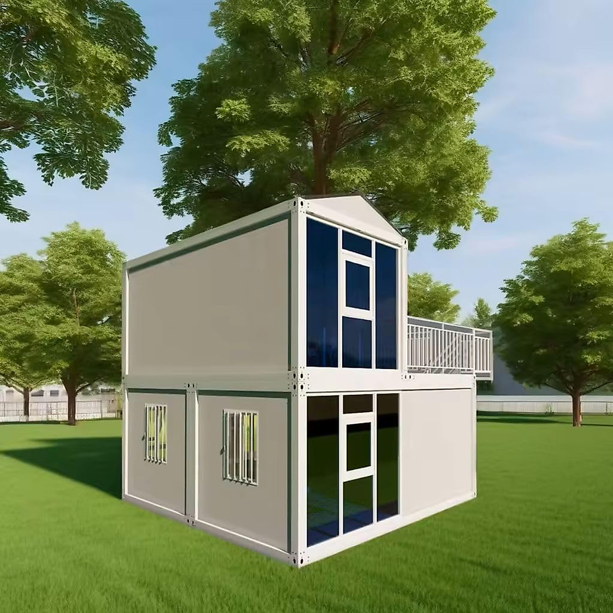 S.E.Q Double Story Fully Equipped prefab Expandable Container House 20ft, Luxury Home Stairs Included 4-6 Rooms 1 Kitchen,1 Bathroom Free Bed Set