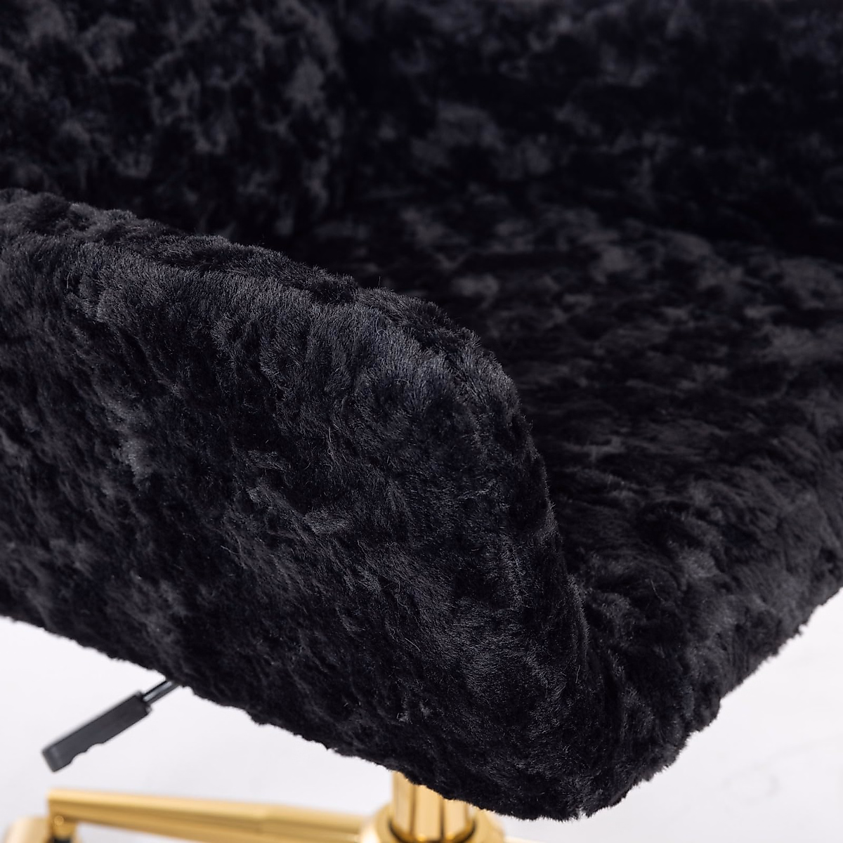 HomVent Furry Cute Office Chair, Modern Black Faux Fur Desk Chair, Faux Fur Makeup Vanity Desk Chair with Wheels & Gold Base,Ergonomic Adjustable Swivel Desk Chair for Girls Women Vanity Bedroom Study