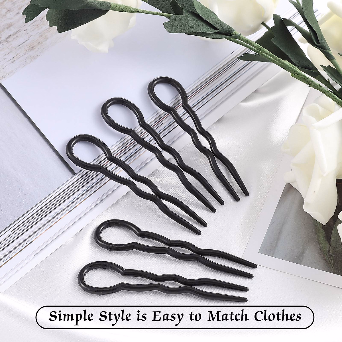 24 Piece Plastic Hair Bobby Pins U Shaped Grip Pins Fast Spiral Clips Hair Grip for Women Hairstyle Accessories(Black)