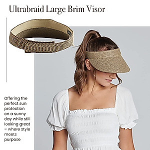 San Diego Hat Company Signature Women's Ultrabraid Large 3.5” Brim Visor with Ribbon Binding & Sweatband, Sun Hats for Women, Mixed Brown, One size