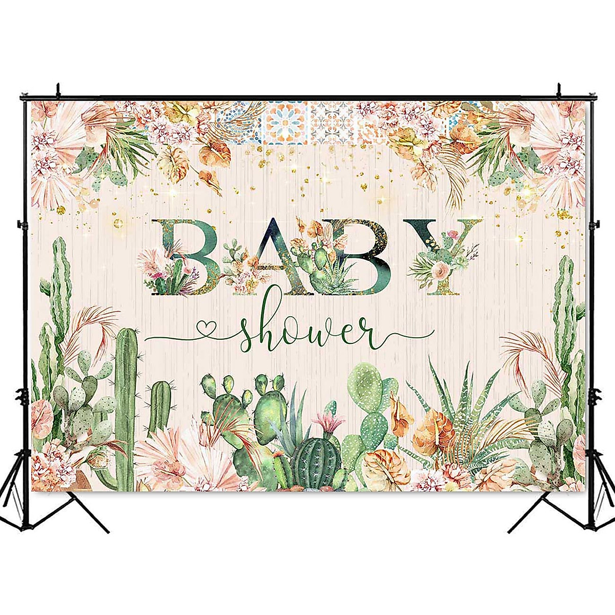 Mocsicka Boho Fiesta Baby Shower Backdrop for Girl Cactus Baby Shower Party Decorations MexicanTaco Bout Baby Background Cake Table Banner(7x5ft (82x60 inch))