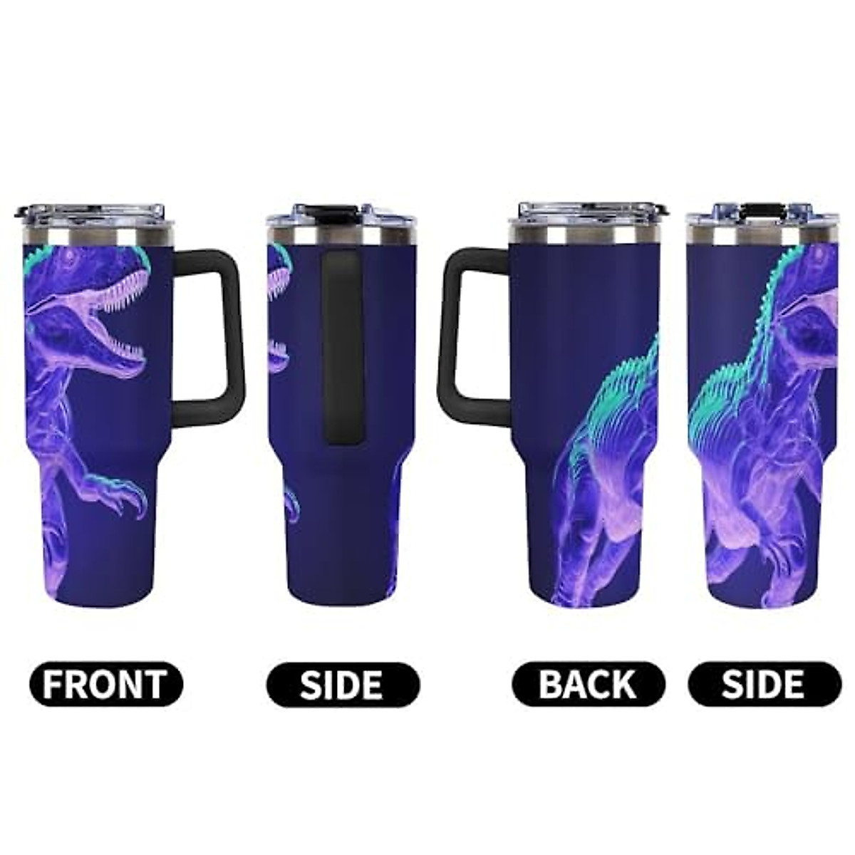 YTLKGFP 40 Oz Large Capacity Car Cup Green Dinosaur Style Tumbler with Handle (Black) Straw Lid Insulated Stainless Steel Water Bottle Travel Mug Leak-proof Car Cup Keeps Cold Or Hot