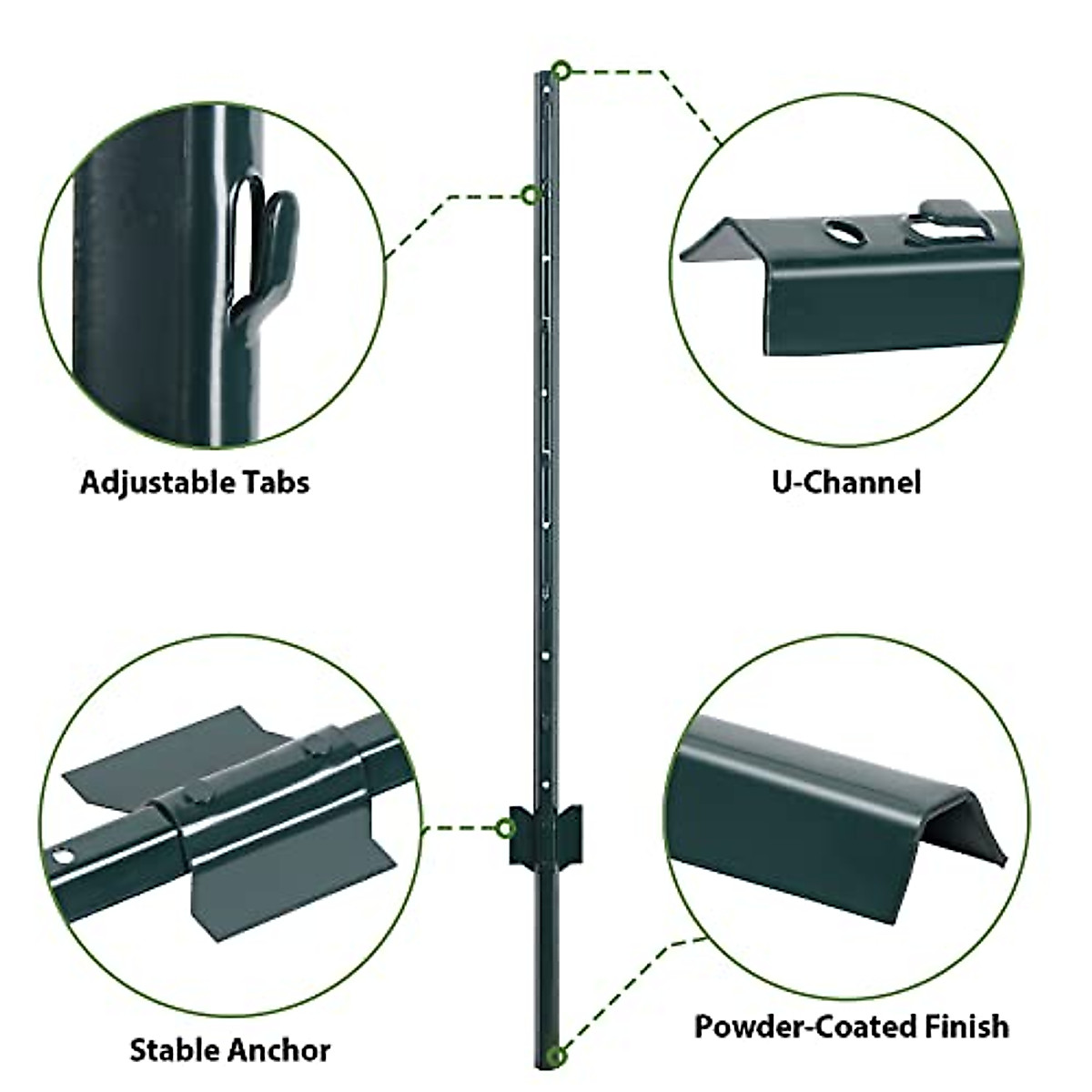 Toriexon 10 Packs Fence Posts 4Feet, Heavy Duty Metal Fence Post with U-Channel, Steel Fence U-Post for Holding Garden Wire Fence, Corner Anchor Posts etc.