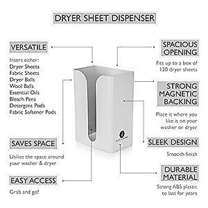 Dryer Sheet Dispenser Magnetic - Sleek Dryer Sheet Holder for Neat Storage Of Laundry Softener Sheets - Sturdy Case for Fabric Softener Sheet for Laundry Room - Compact Dryer Sheet Caddy (Light Grey)