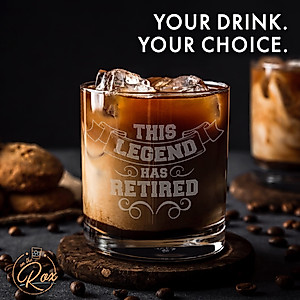 On The Rox Retirement Gifts For Men - Permanently Engraved 11 oz Glass - “This Legend Has Retired” Funny Retirement Gag Gift Idea- Wish A Happy Retirement for a Coworker/Boss/Friend