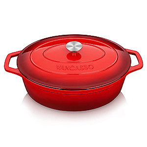 vancasso Enameled Cast Iron Dutch Oven, 9.3 Quart Dutch Oven Pot with Lid, Oval Dutch Oven Cast Iron Pot with Non Stick Enamel Coating for Bread Baking, Red
