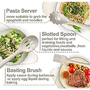 Silicone Kitchen cooking Utensils Set, AIKKIL 43 Pcs Heat Resistant Khaki Cooking Utensils Set, Turner, Tongs, Spoon, Spatula, Kitchen Gadgets Tools Set For Nonstick Cookware(Dishwasher, BPA Free)