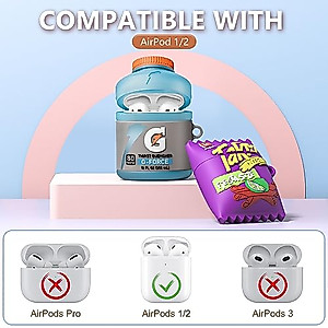 (3 Pack) Cute Airpod Case for Airpods 2&1, 3D Kawaii Silicone Cartoon Food Funny Protective Cover Accessories Skin for Airpod 1&2 Gen Charging Case for Girls Boys-(Bubble Gum+Sport Water+Takis)