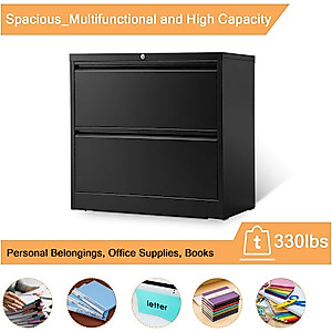 AOBABO 28" Locking 2 Drawer Metal Office Storage Organization Filing Cabinet with Adjustable File Hanging Bar and 2 Keys, Black