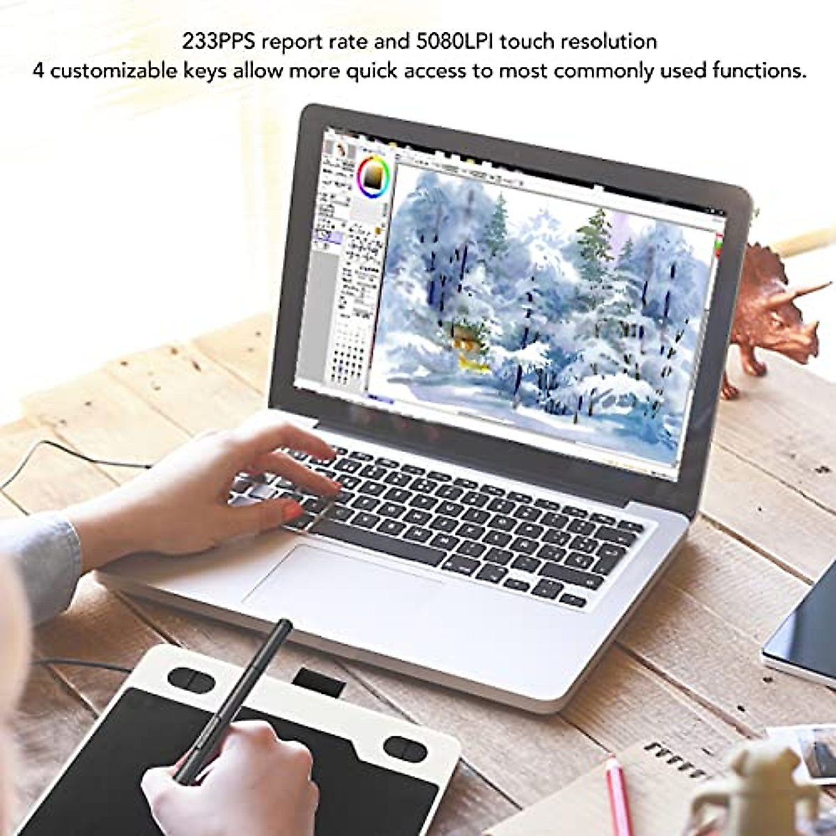 Graphics Drawing Tablet - 8192 Levels Pressure Sensitivity Drawing Tablet, Digital Art Tablets with 4 Customizable Keys for Desktop, Laptop, Mobile Phone, 5080LPI Touch Resolution(White)