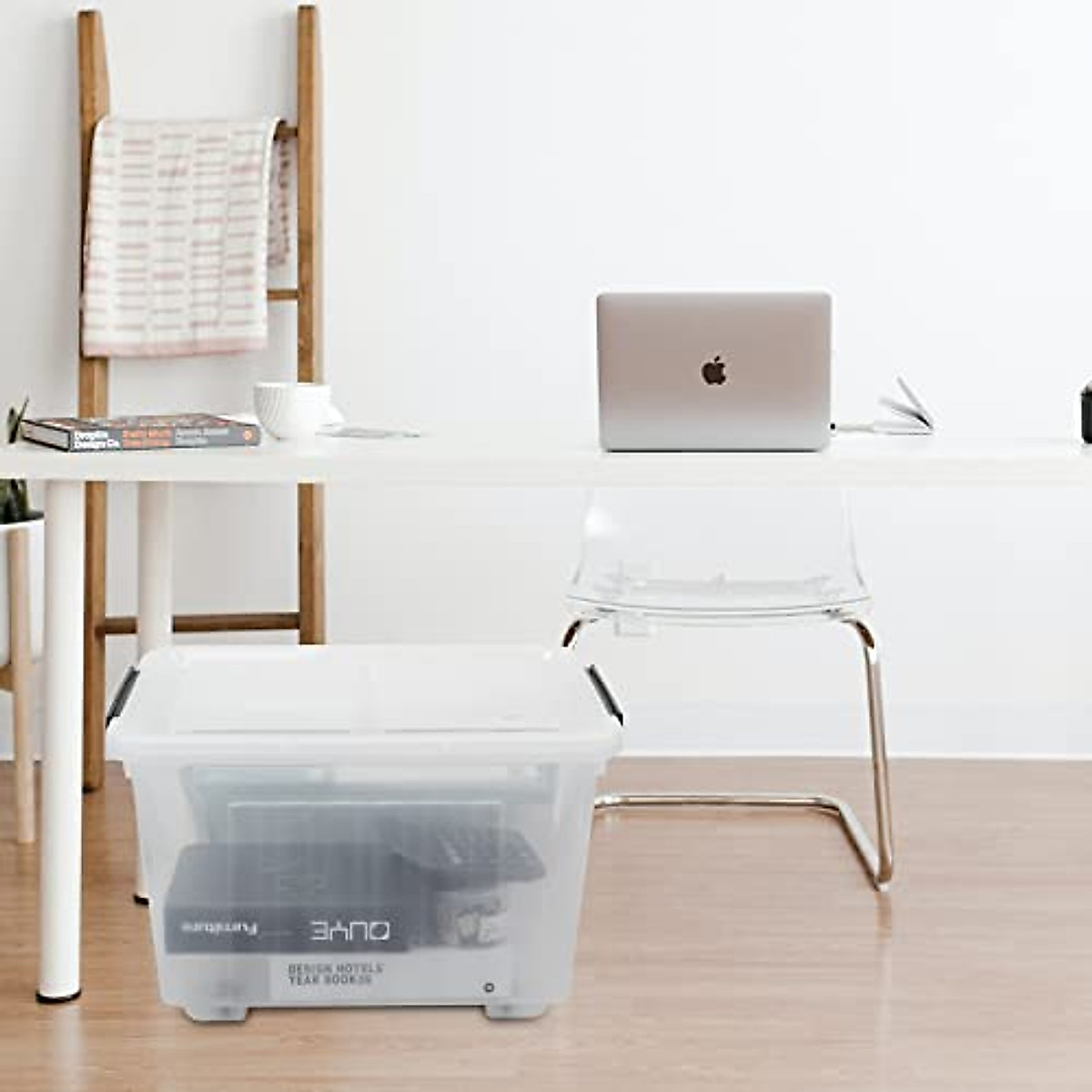 Tyminin 4-Pack 30 L Plastic Storage Box, Large Storage Bin with Wheels